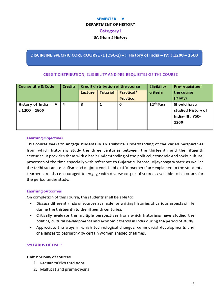 History of India: 1200-1500 Syllabus | PDF