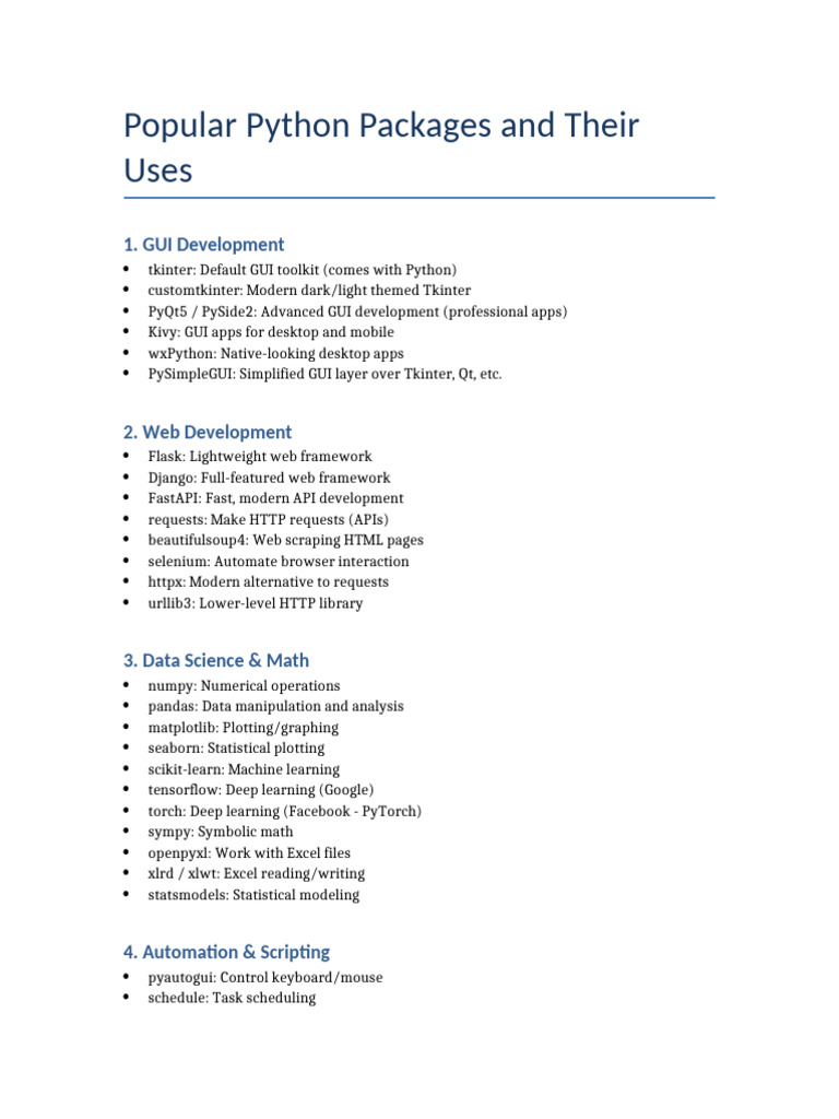 Python_Packages_And_Uses | PDF | Graphical User Interfaces | Python (Programming Language)