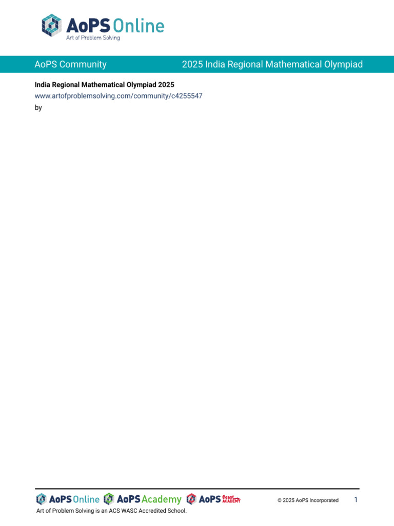 Aops Community 2025 India Regional Mathematical Olympiad | PDF
