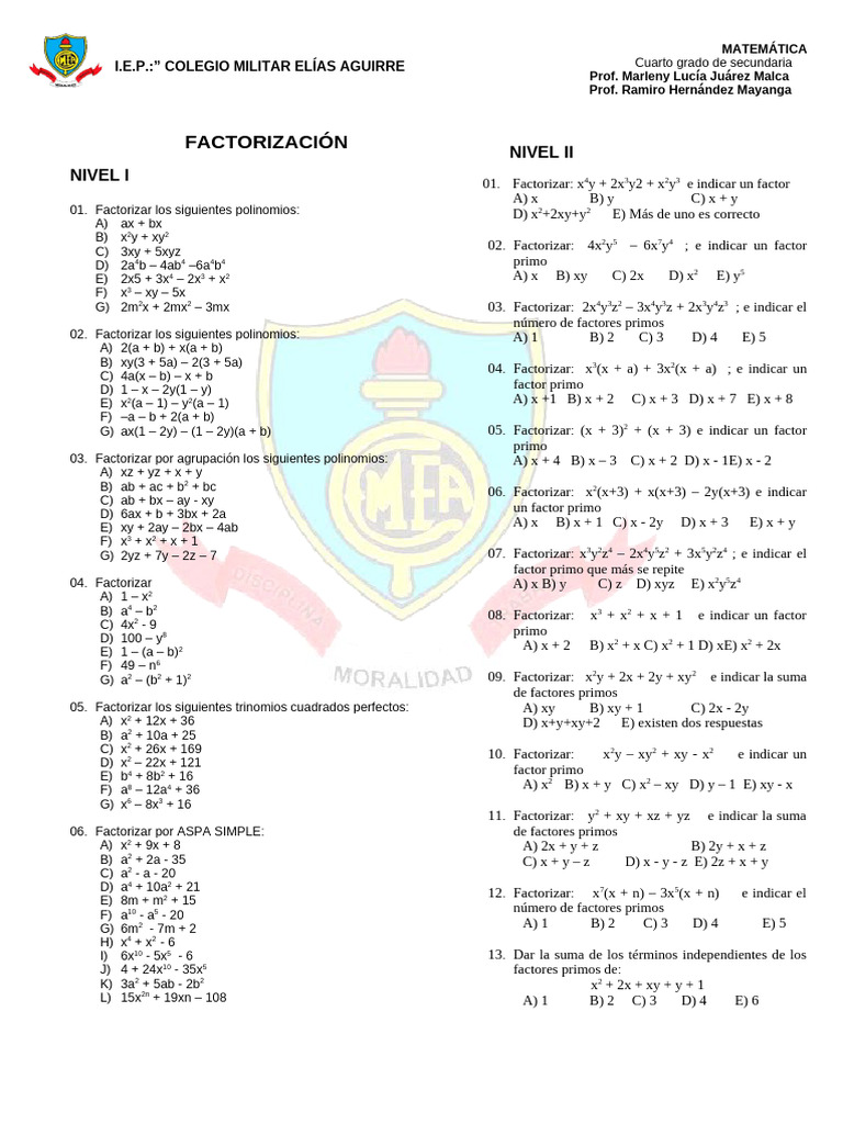 Ficha 4 Factorización | PDF | Factorización | Campo (Matemáticas)