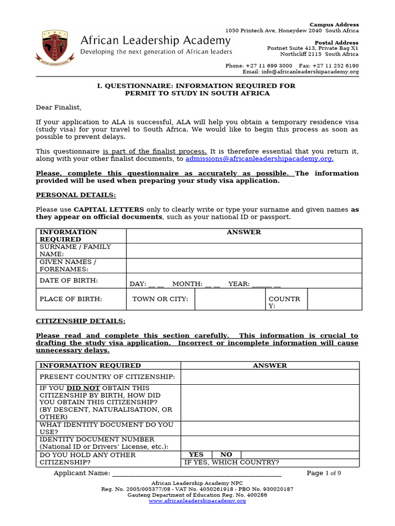 Visa Questionnaire Class of 2025 | PDF | Birth Certificate | Passport