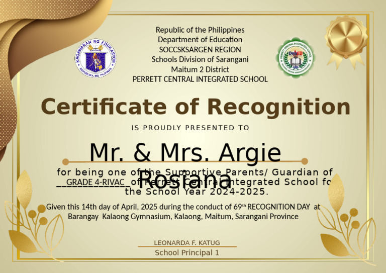 Cert. of Appreciation Supportive APrents With Grde Section | PDF