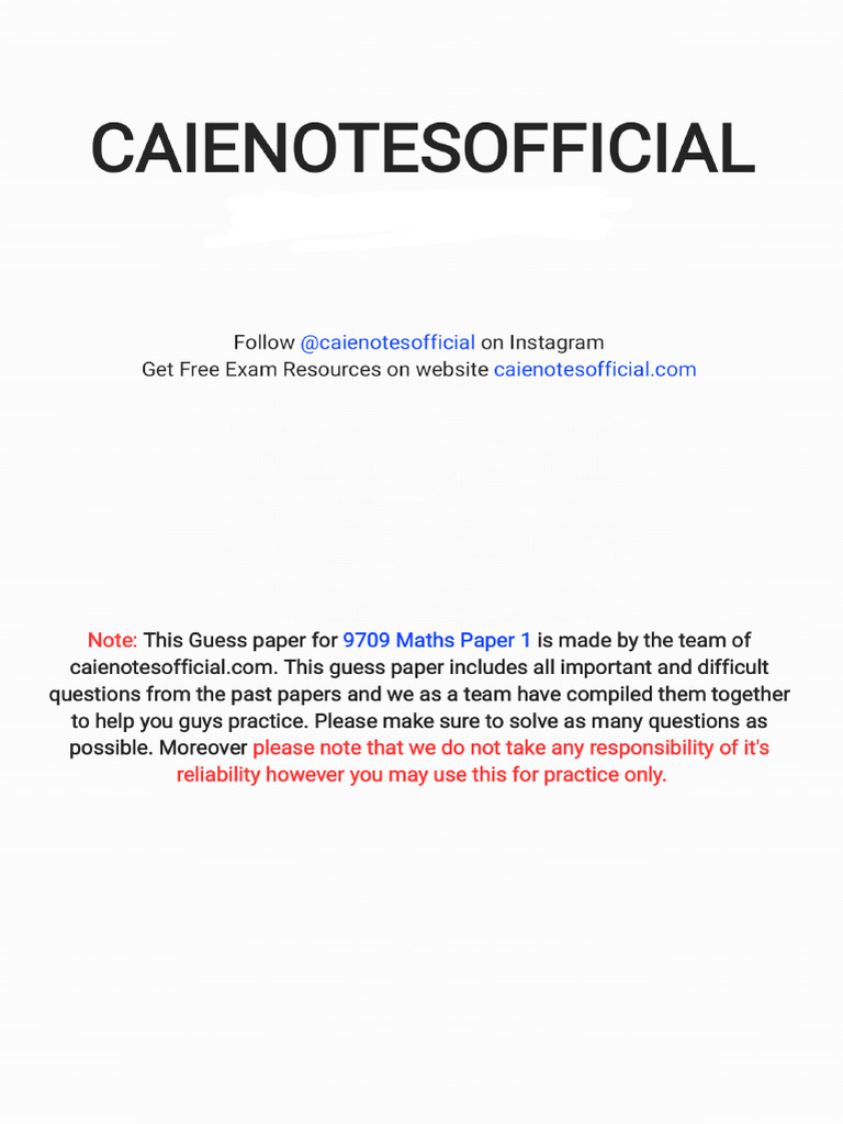 Maths P1 Practice Paper - Caienotesofficial | PDF | Circle ...