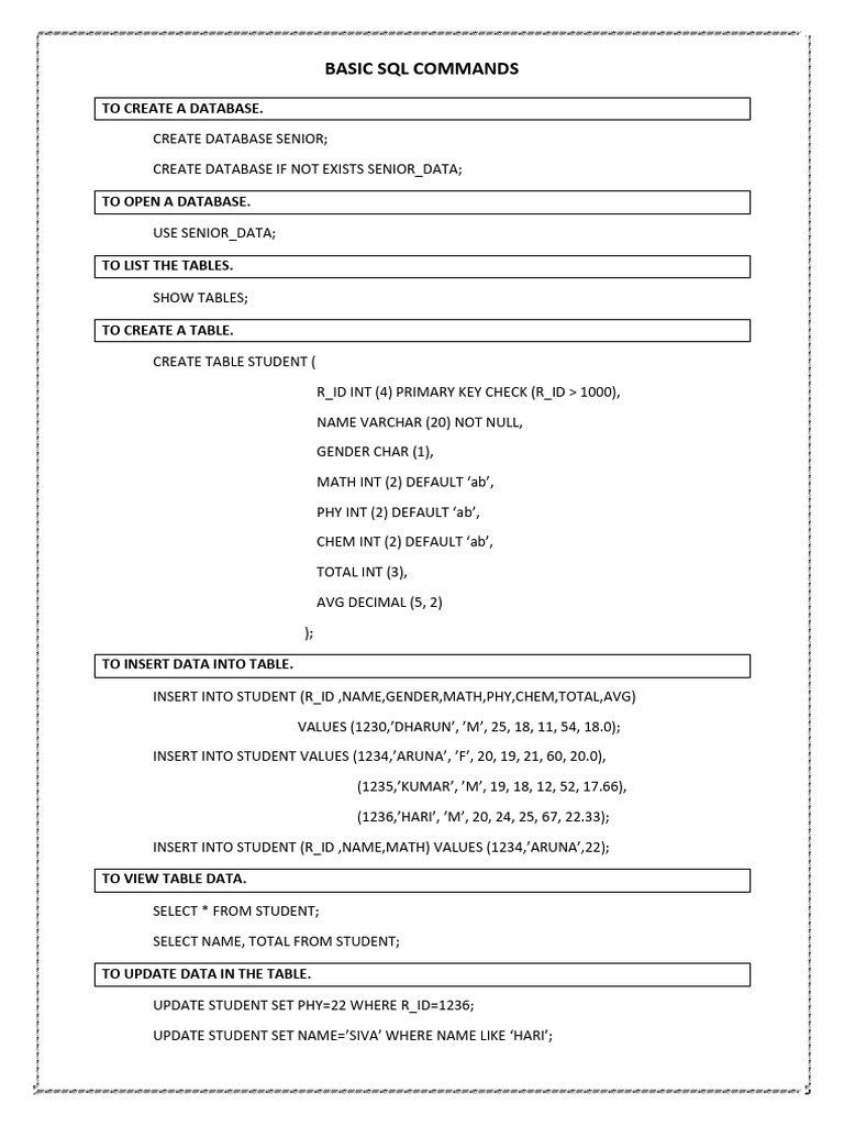 Sr-Basic SQL Commands-Final | PDF | Data | Sql Sr-Basic SQL Commands-Final | PDF | Data | Sql