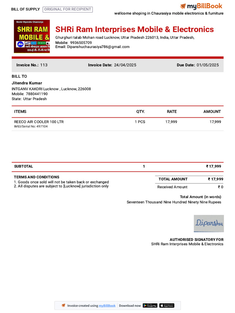 113 Sales Invoice Jitendra Kumar | PDF