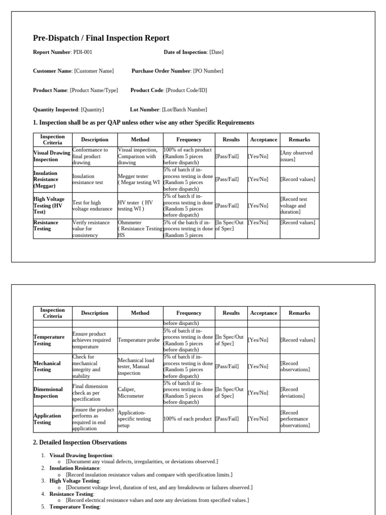Pre - Dispatch Inspction Report - Final Inspection Report | PDF ...