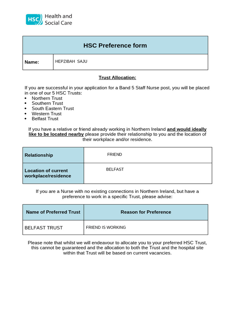 Adult or Children - HSC Preference Form V6 - 06.03.23 NEW | PDF ...