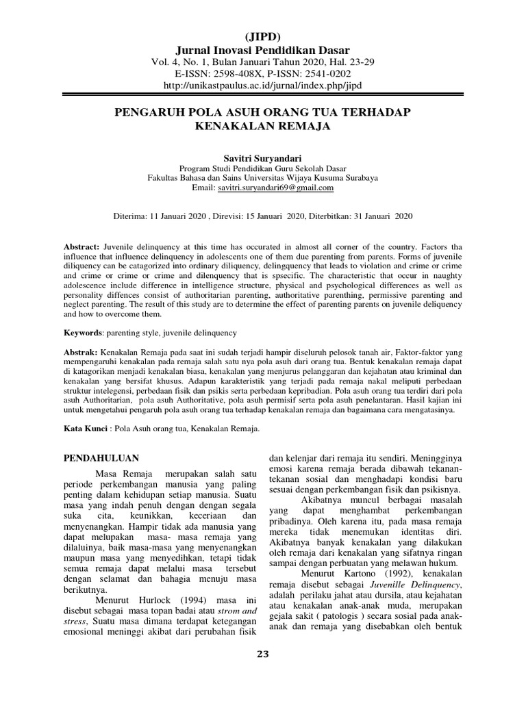 Pengaruh Pola Asuh Orang Tua Terhadap Ke | PDF