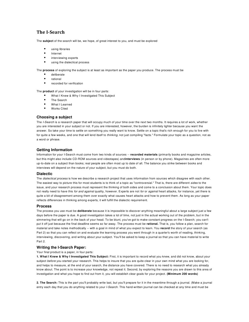 I-Search Paper: Research Process Guide | PDF | Citation | Expert