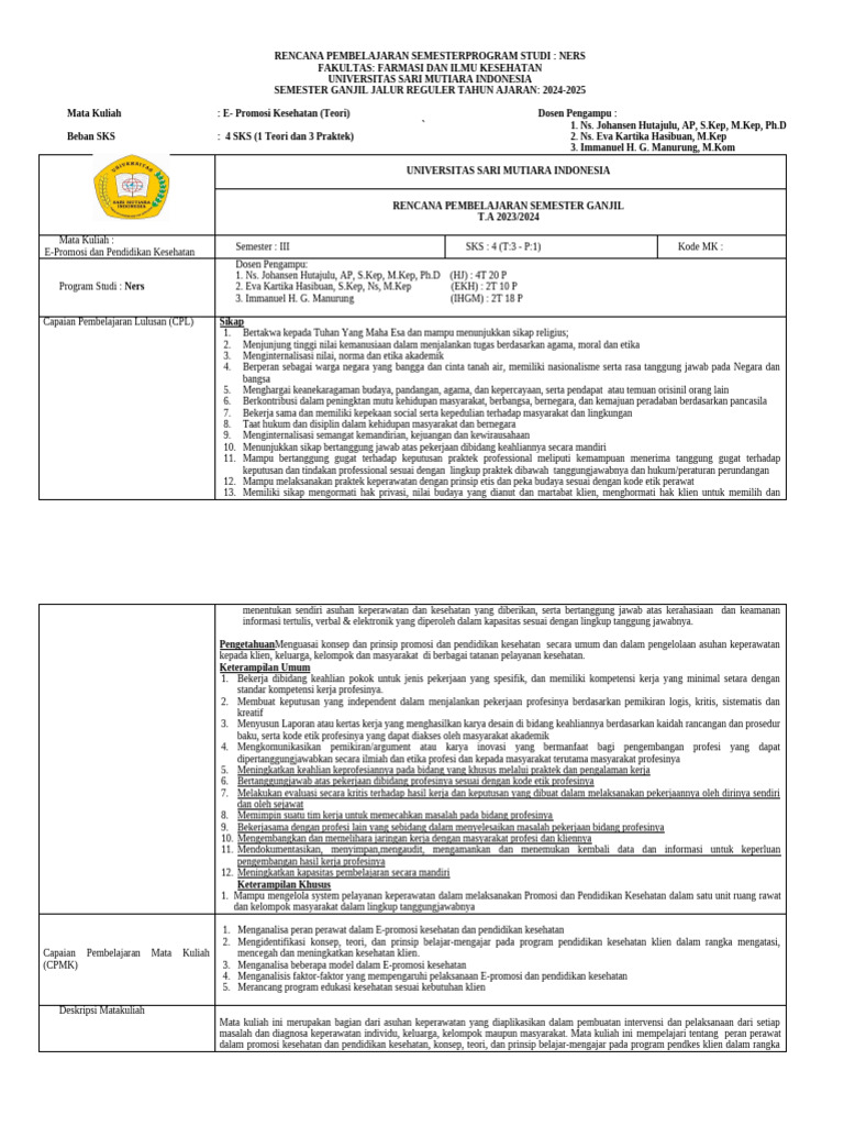 RPS E-Promosi Dan Pend Kes 2024-2025 | PDF