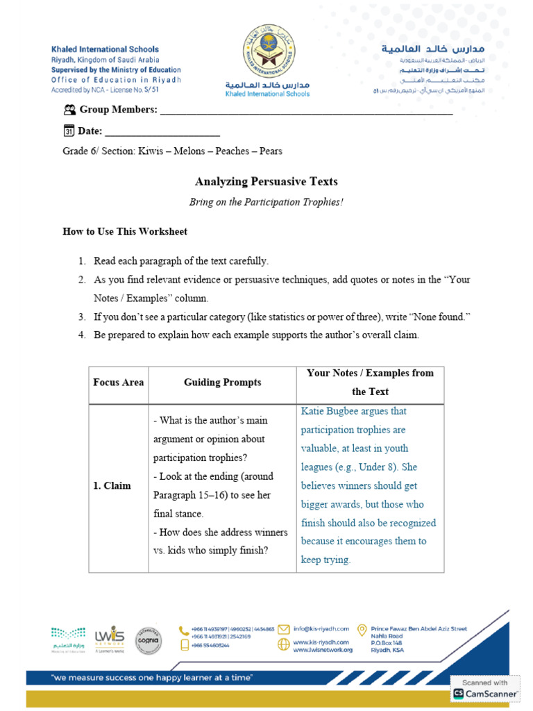 Analyzing Persuasive Texts - Bring On TH | PDF | Persuasion | Human ...
