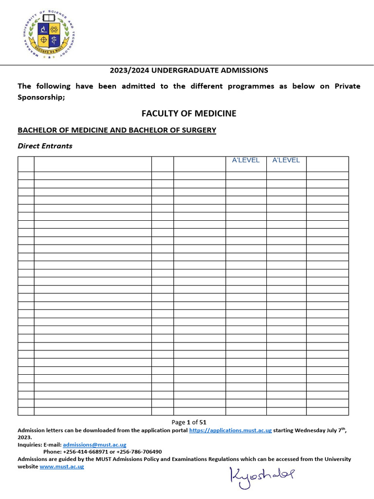 Direct Entry Scheme Admission List 2023-2024-Updated | PDF | Health ...