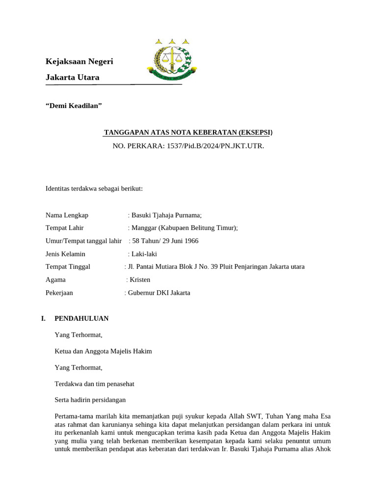 Tanggapan Atas Nota Keberatan (1) - 1 | PDF