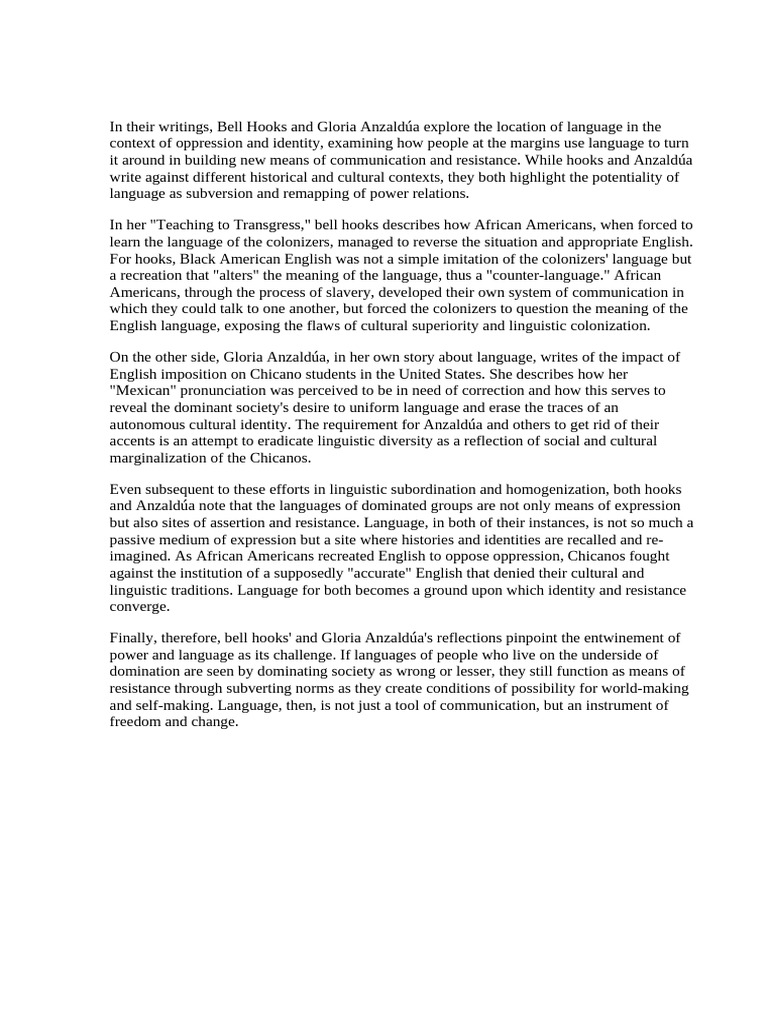 Language as Resistance: Hooks & Anzaldúa | PDF | English Language | Chicano