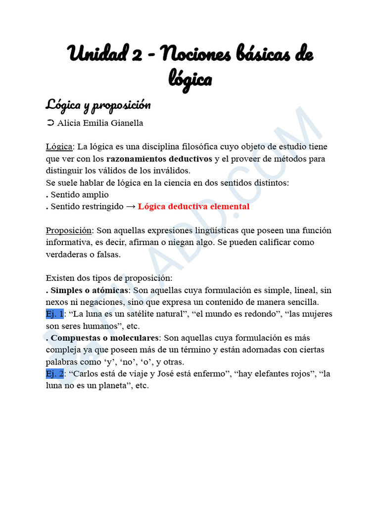 Unidad 2 - Nociones Basicas de Logica | PDF | Proposición | Razonamiento inductivo