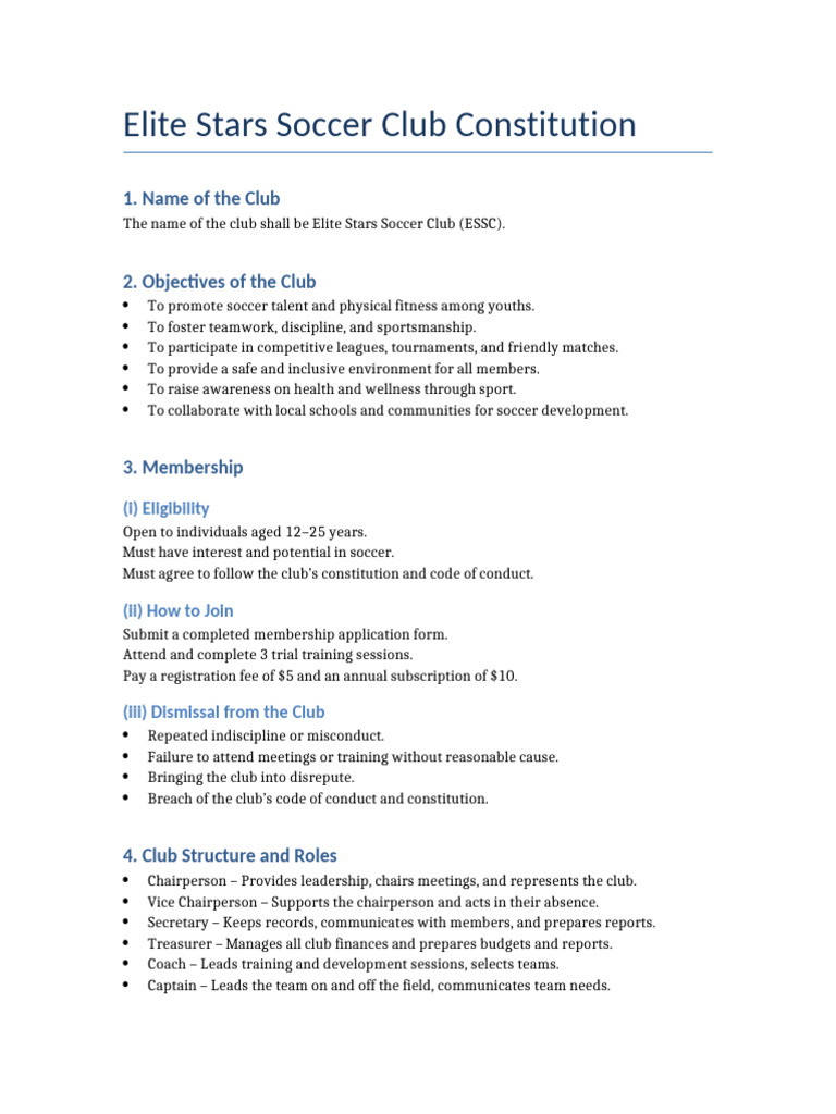 Elite Stars Soccer Club Constitution | PDF | Government