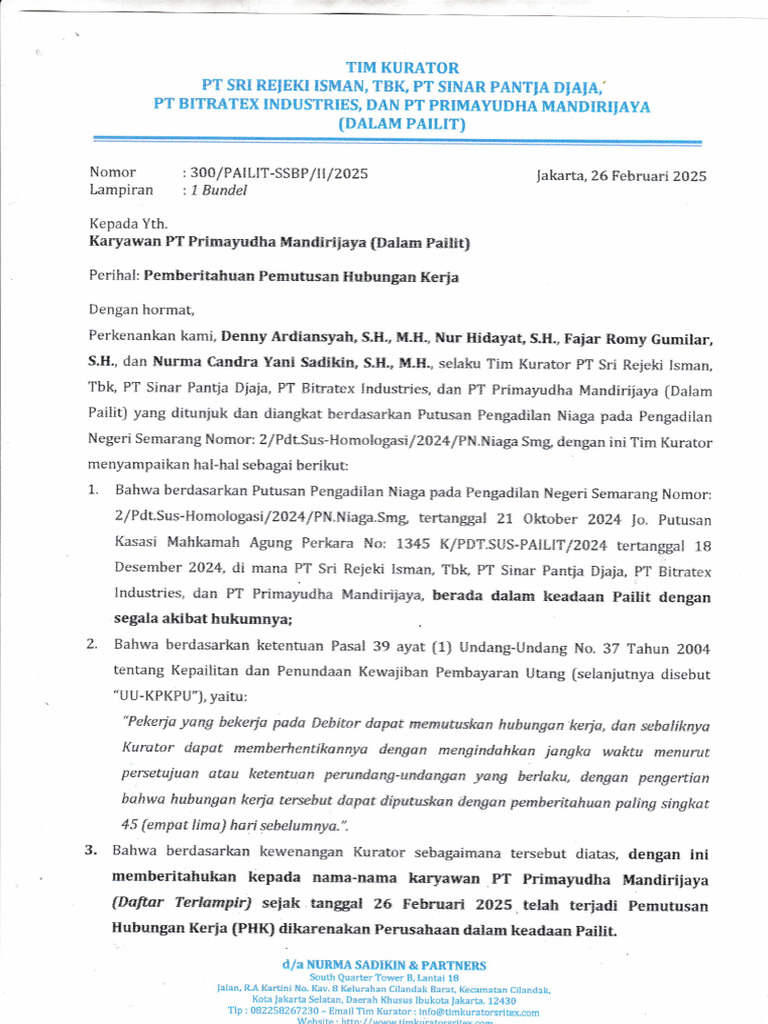 Pemberitahuan Keadaan Pailit Perusahaan | PDF