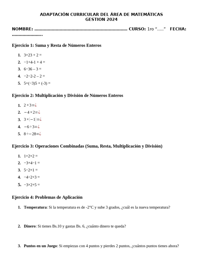 Adpatacion Curricular 3t 2024 1ros | PDF | Sustracción | Matemática ...