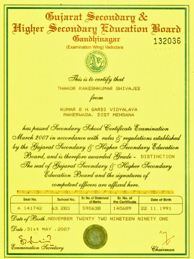 10th Certificate For Dob | PDF