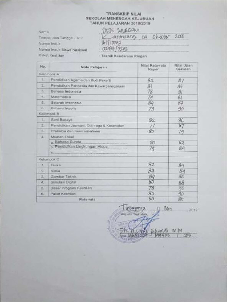Scan Transkip Nilai | PDF