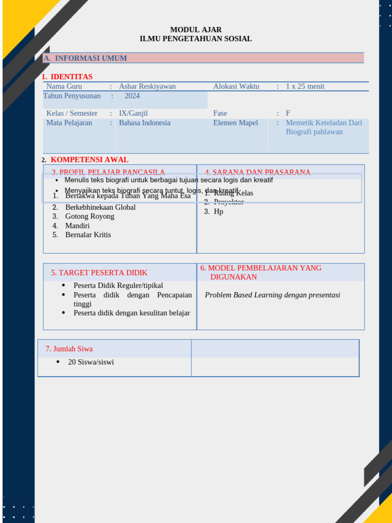 MODUL AJAR Anca | PDF