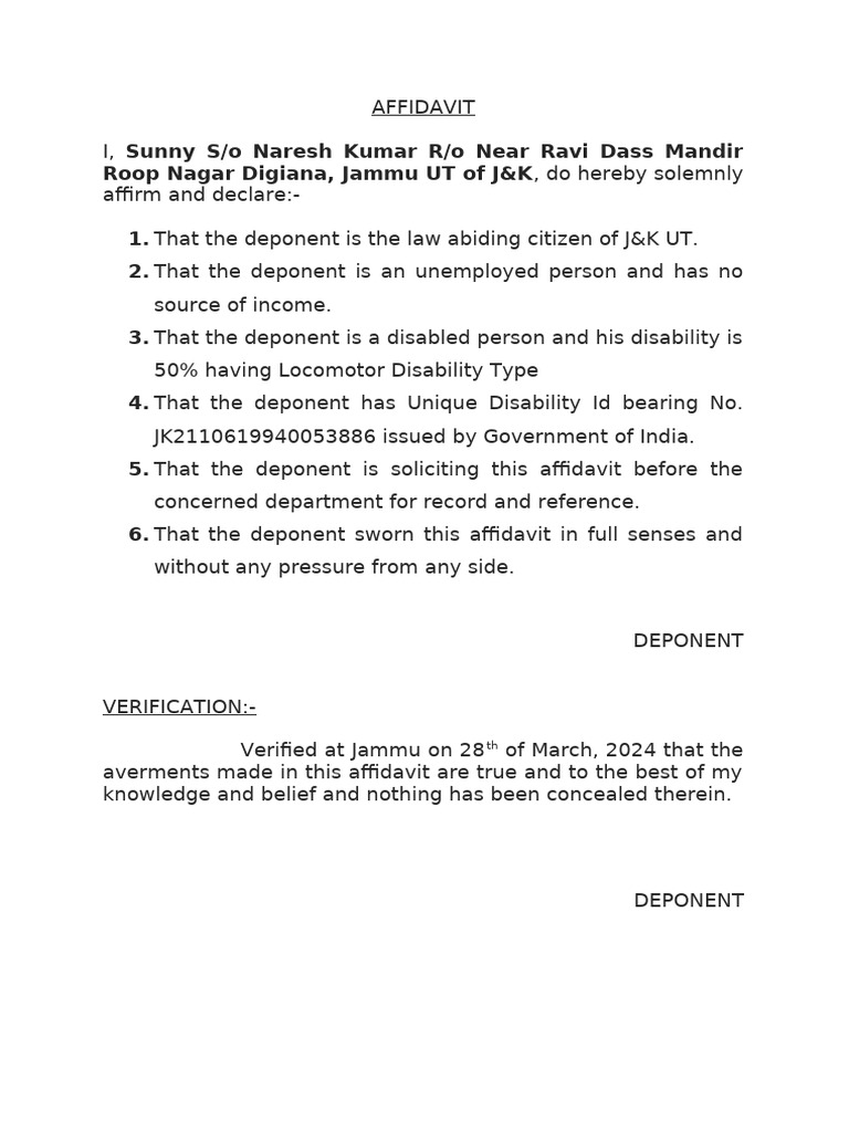 AFFIDAVIT DISability | PDF