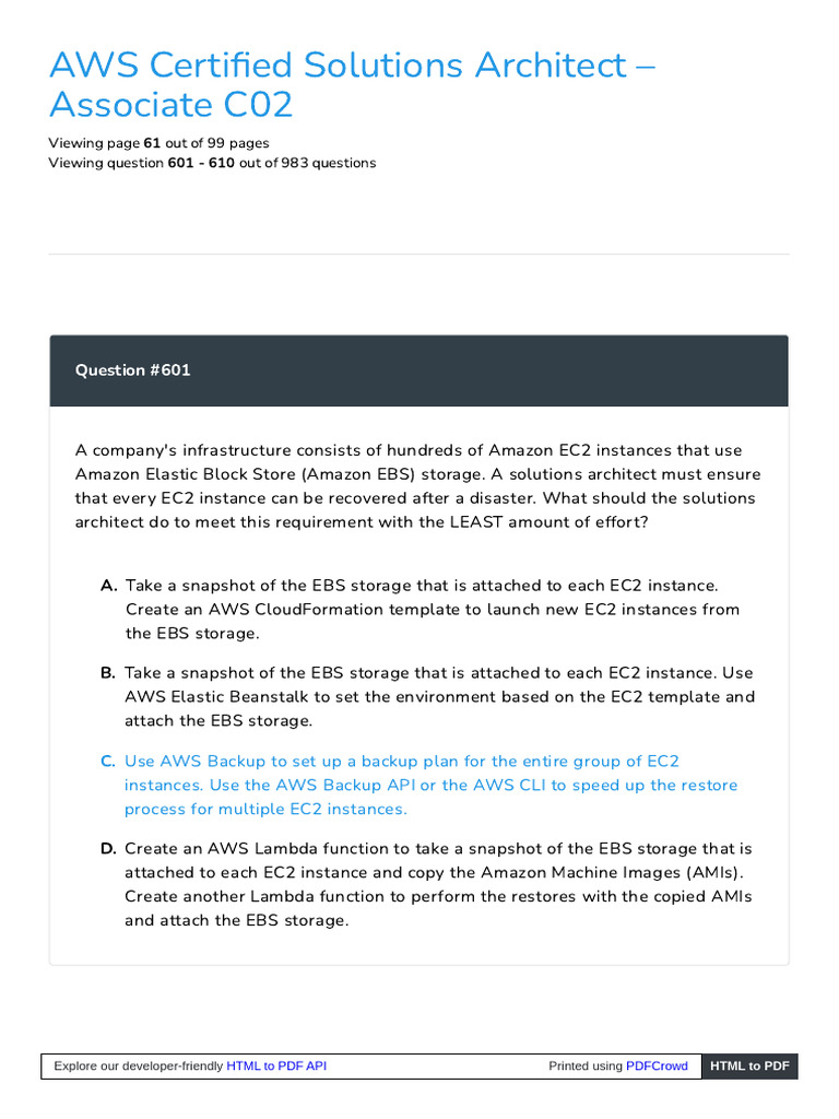 AWS Solutions Architect Exam Questions | PDF | Amazon Web Services | Computer Engineering