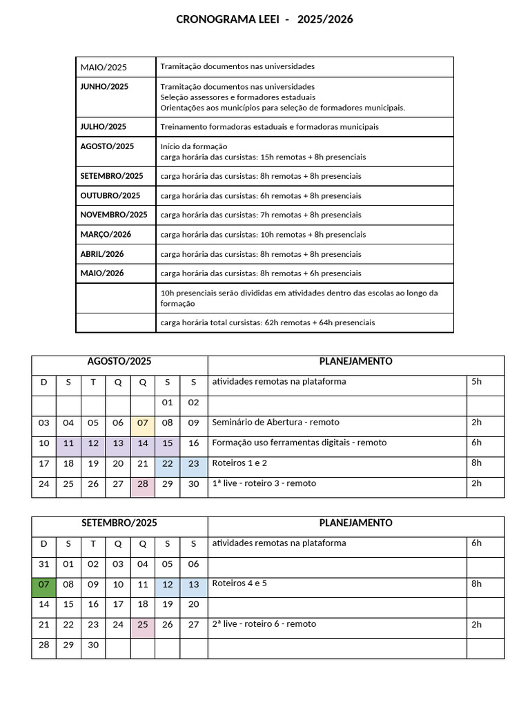 Cronograma Leei 2025 2026 | PDF