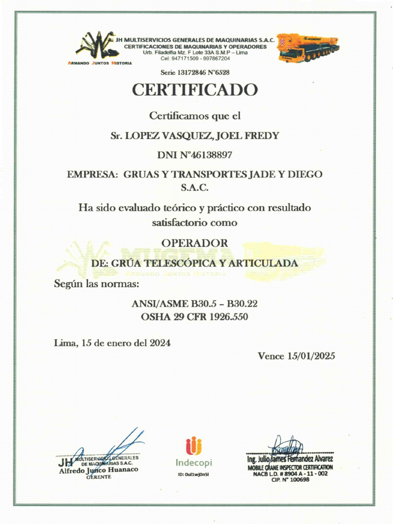 Cert. OP Fredy Lopez 2024 | PDF