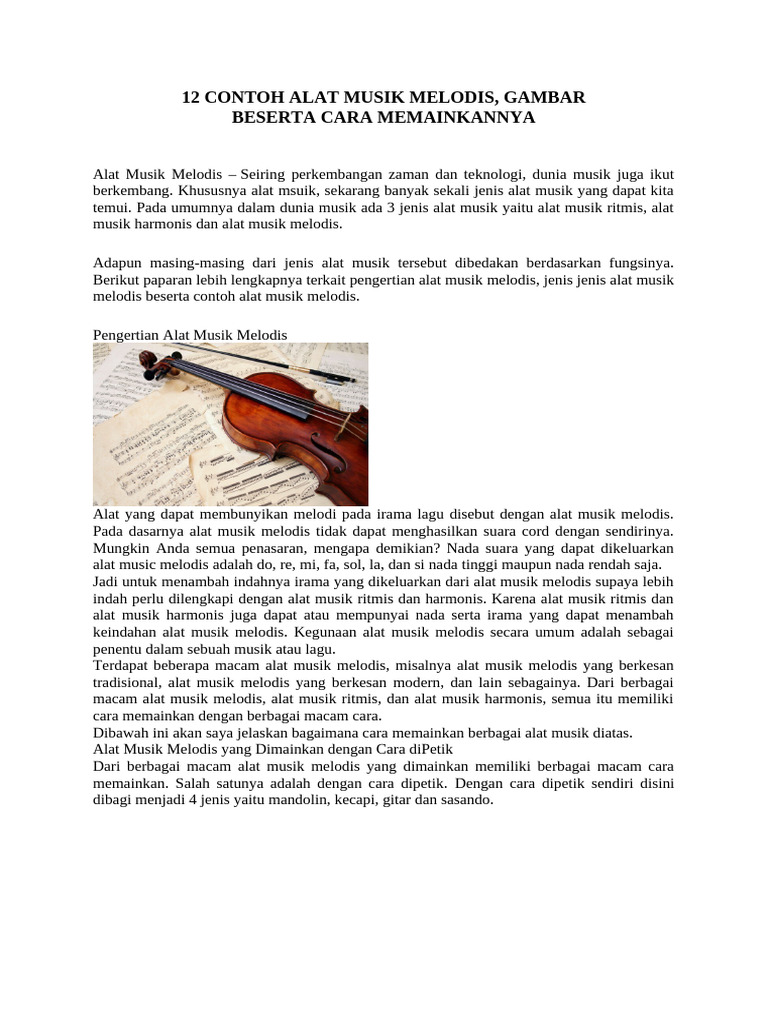 Contoh Alat Musik Melodis dan Cara Mainnya | PDF