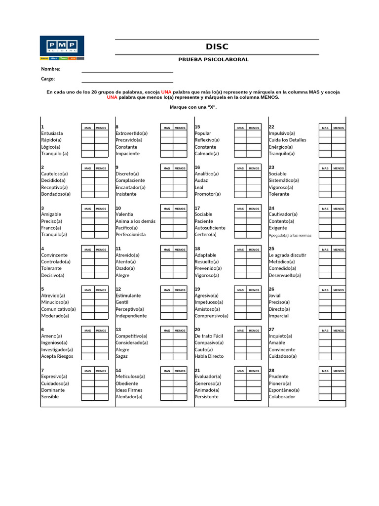 Disc - Prueba Psicolaboral | PDF