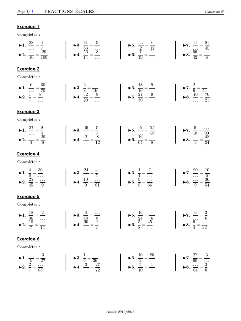 Exercices de Fractions pour 5e | PDF