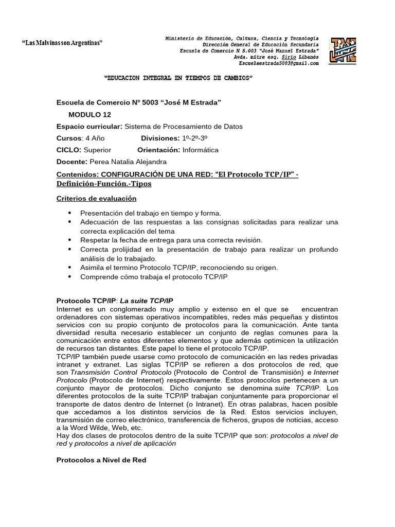 MODULO 12 Configuració de Una Red. Protocolo TCP, IP | PDF | Red de computadoras | Protocolos de ...