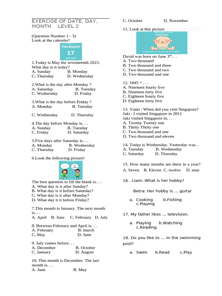 EXERCISE OF DATE, Day, Months | PDF