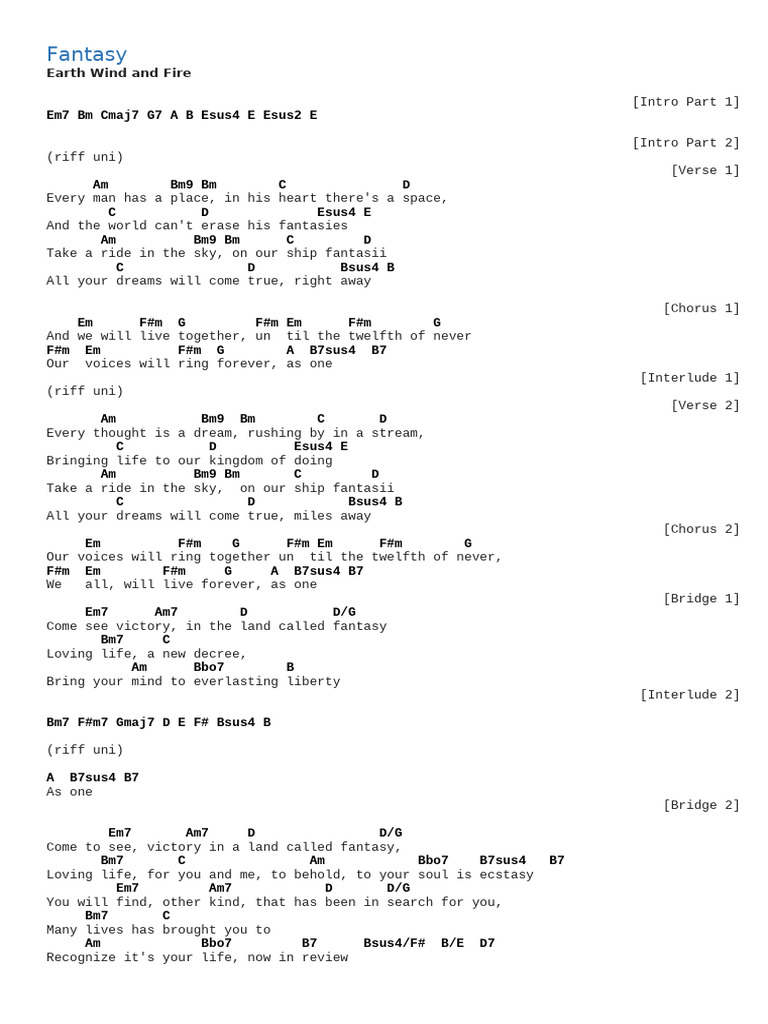 Earth, Wind & Fire: Fantasy Lyrics | PDF | Elements Of Music | Songs