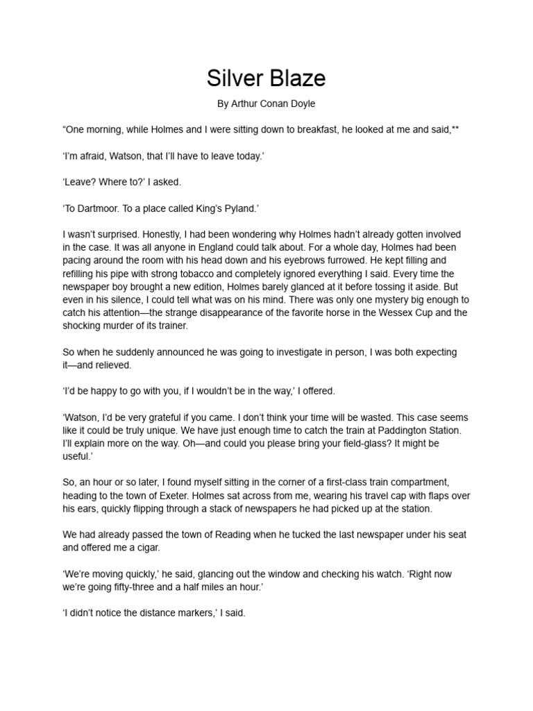 Silver Blaze (adapted Level 2) | PDF | The Adventure Of Silver Blaze