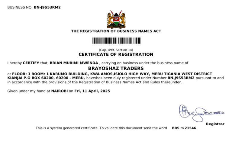 BN-J9S53RM2-Business Name Registration Certificate | PDF