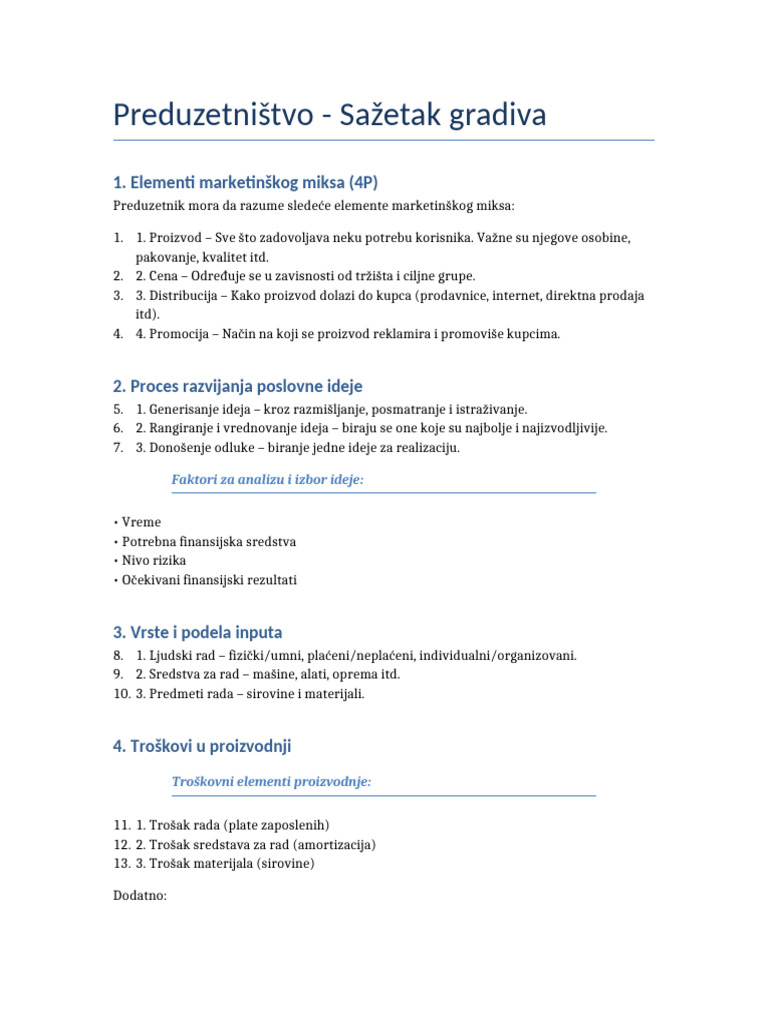 Preduzetnistvo Sazetak Konacno | PDF