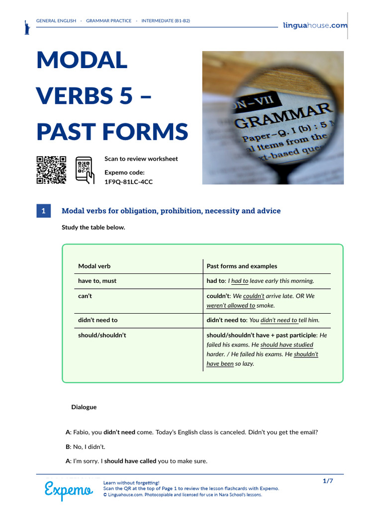 Modal Verbs 5 Past Forms American English Teacher B1 B2 | PDF | Verb