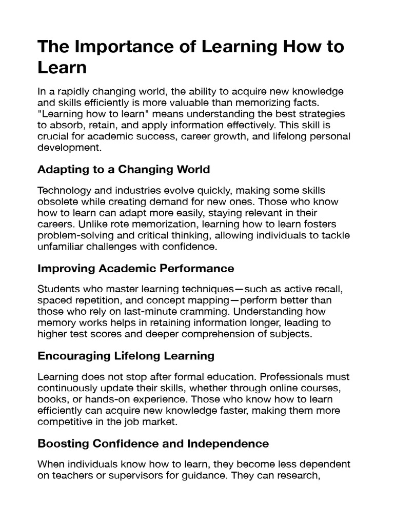 The Importance of Learning How To Learn | PDF | Learning | Creativity