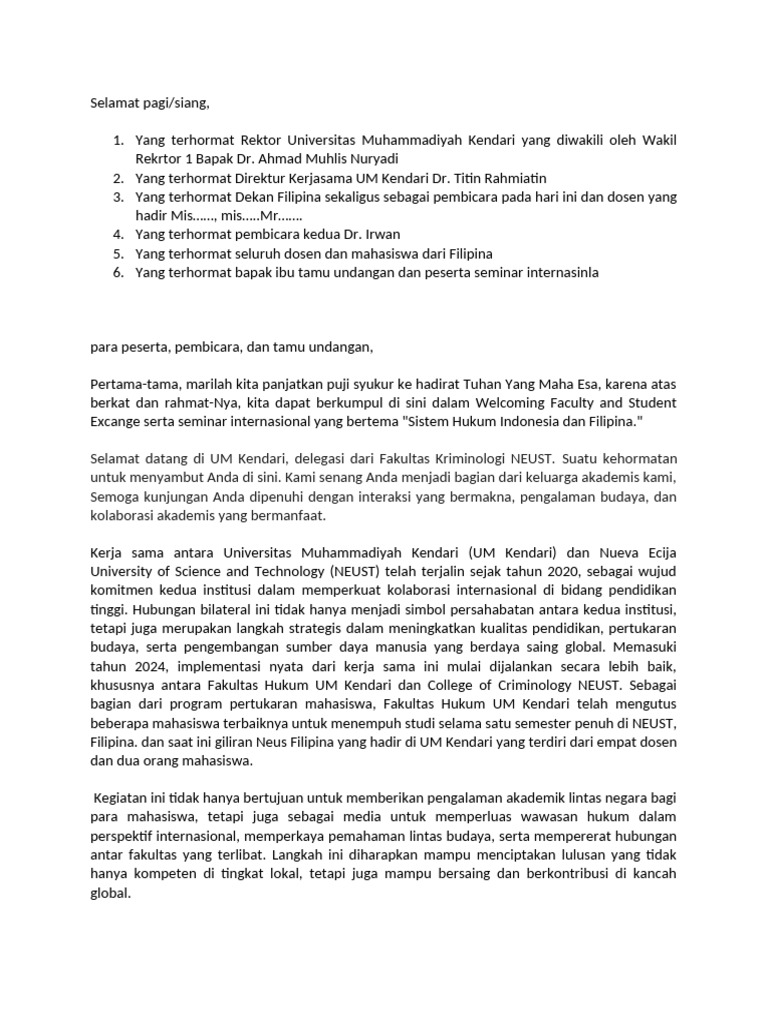 Sambutan Seminar Internasional | PDF