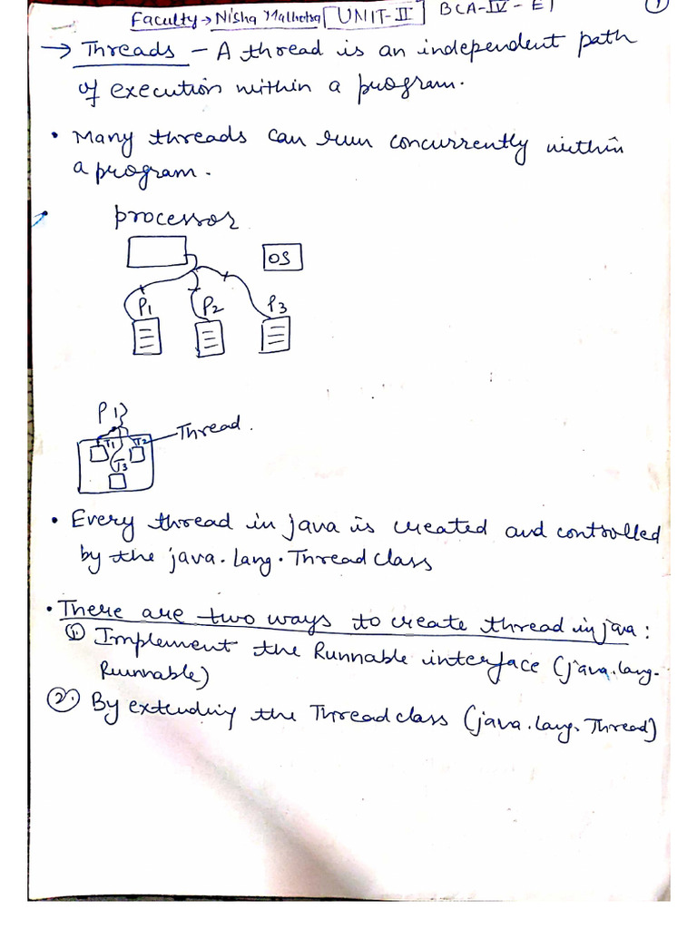 Multithreading Handwriiten Notes | PDF