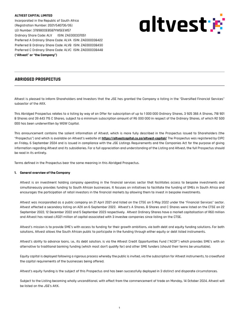 Altvest Capital Equity Raise Overview | PDF | Valuation (Finance ...