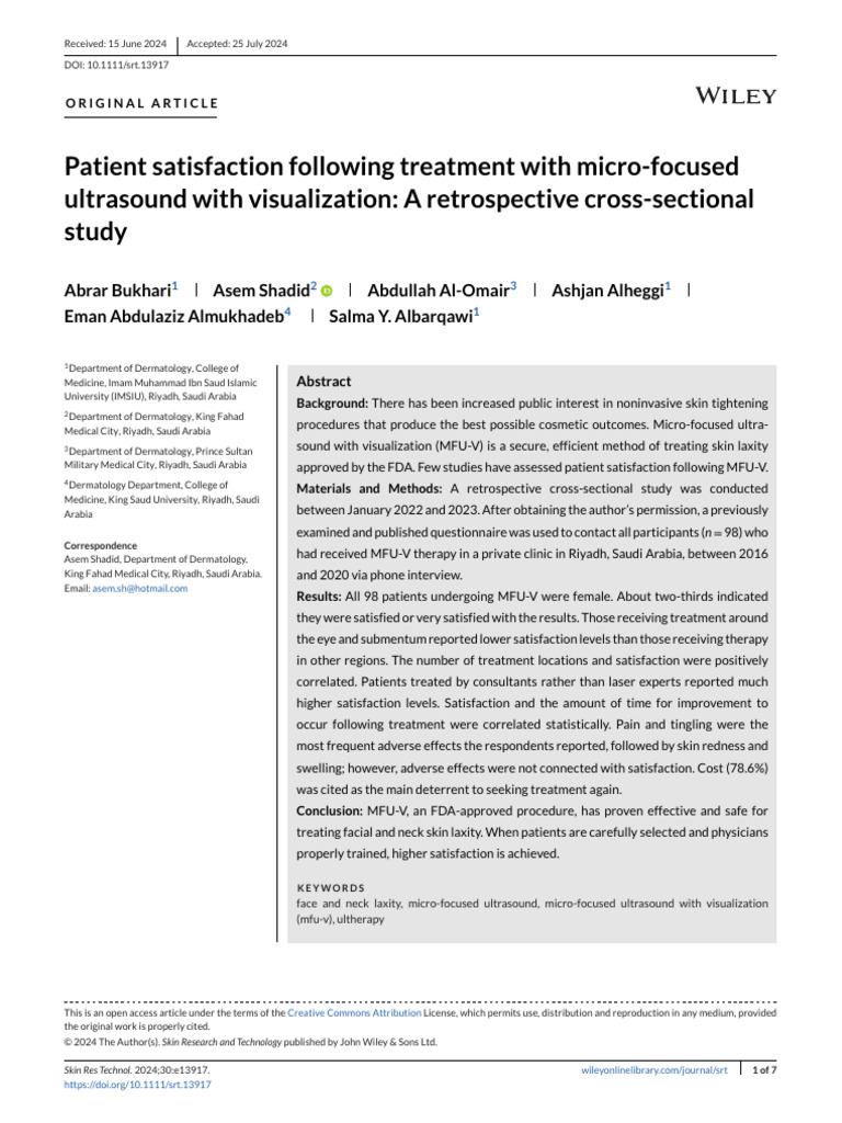 Patient Satisfaction Following Treatment With Micro-Focused Ultrasound ...