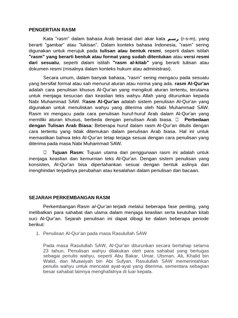 Pengertian dan Sejarah Rasm Al-Qur'an | PDF