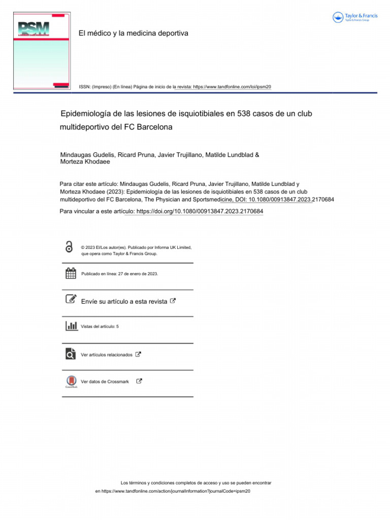 Epidemiologia de Las Lesiones en Isquiotibiales | PDF