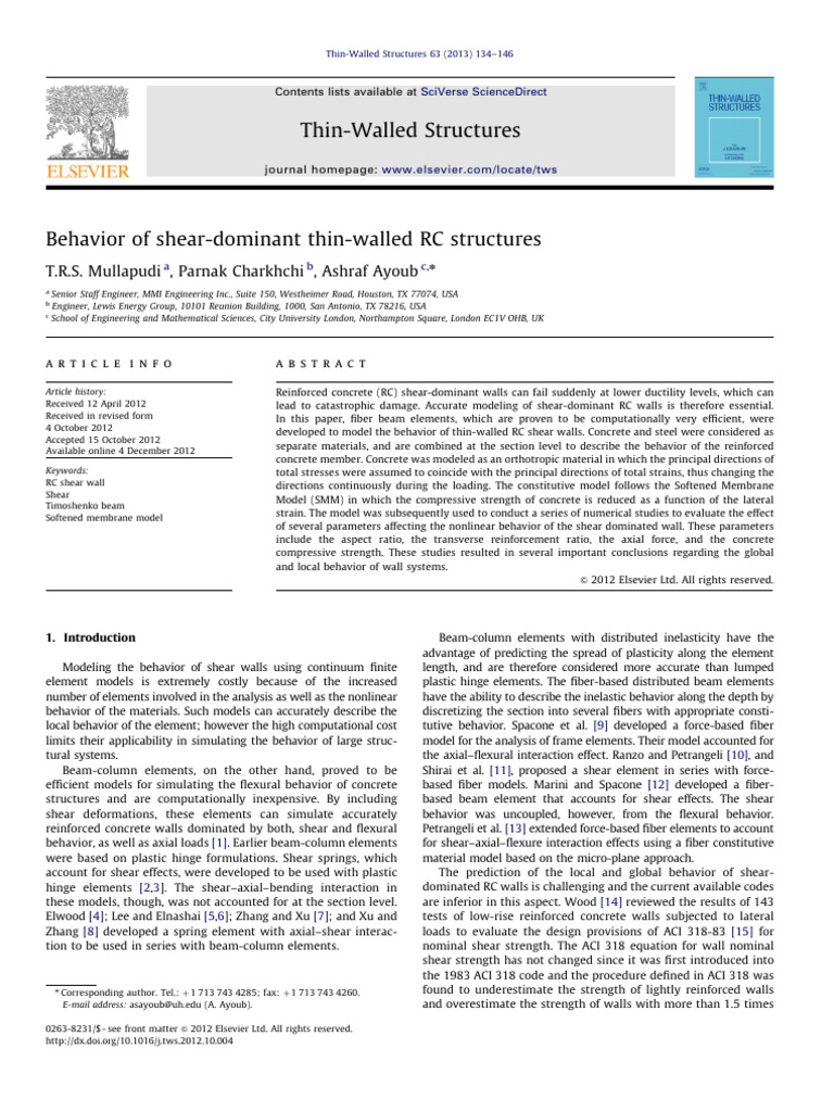 Shear Behavior of Thin-Walled RC Structures | PDF | Strength Of ...