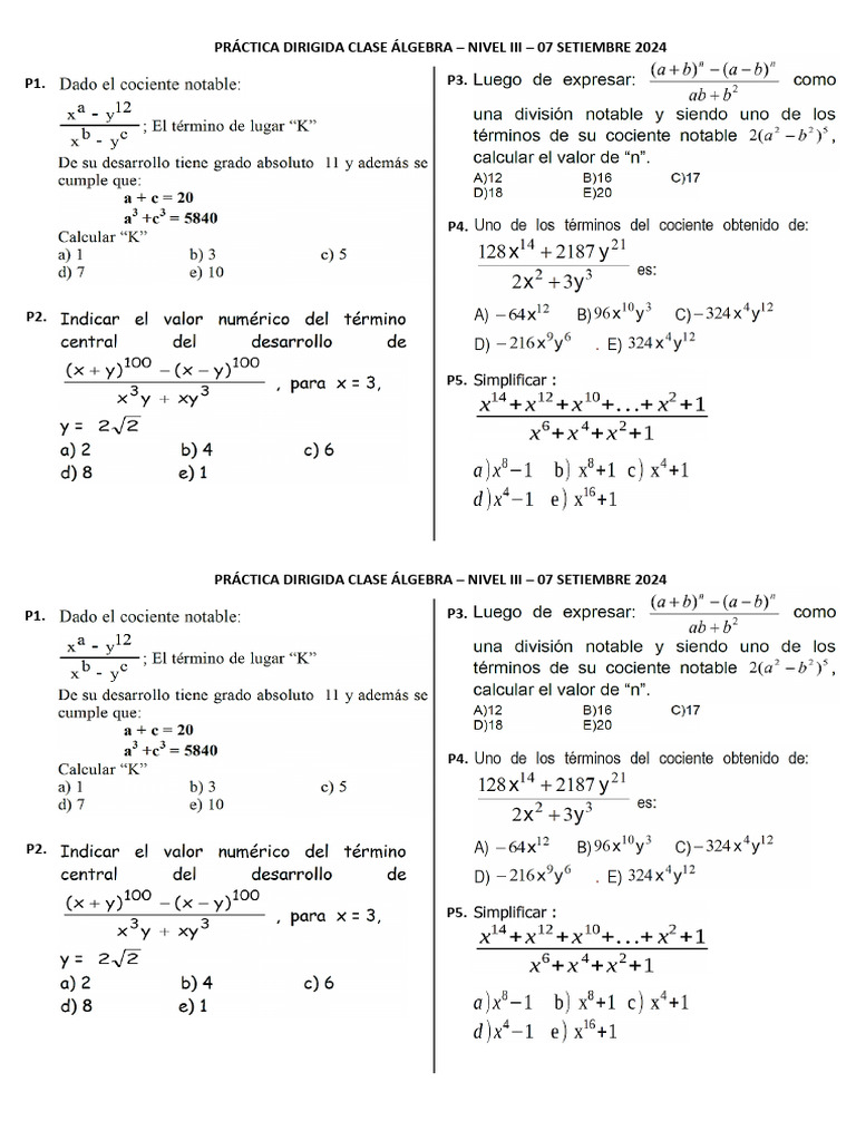 Práctica Clase Álgebra CN | PDF