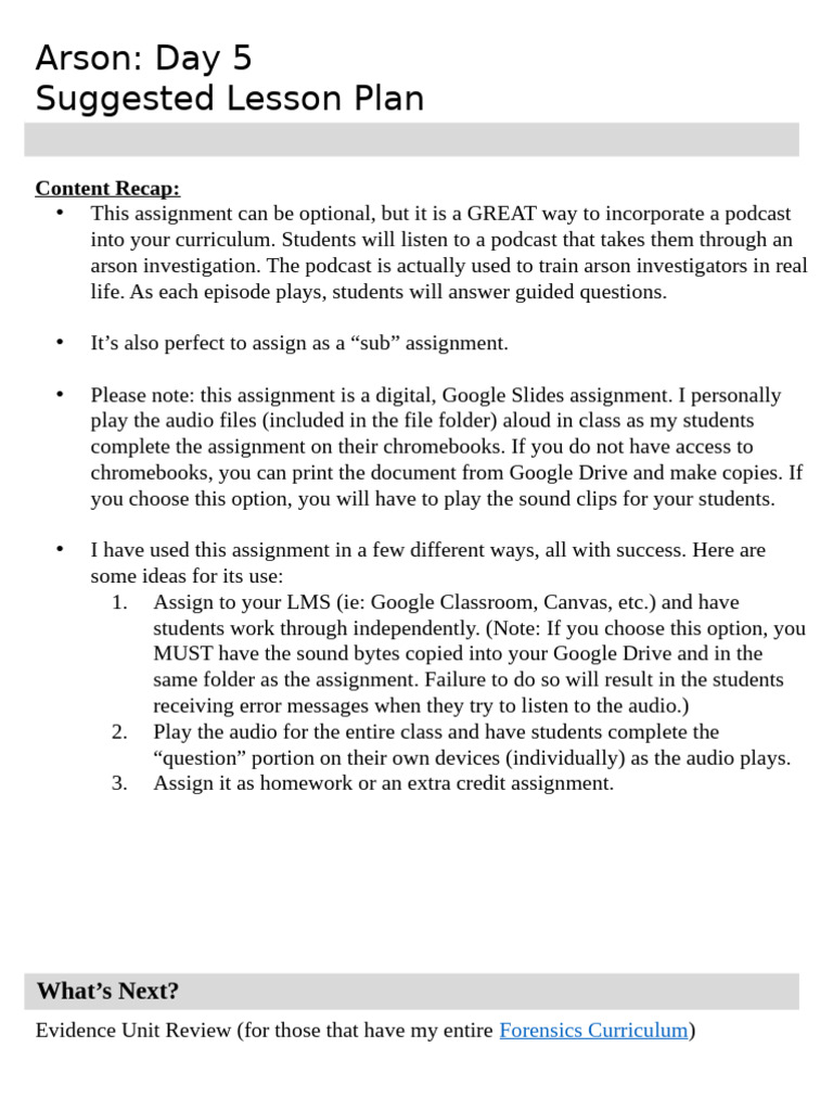 Day 5 Lesson Plan - Arson | PDF