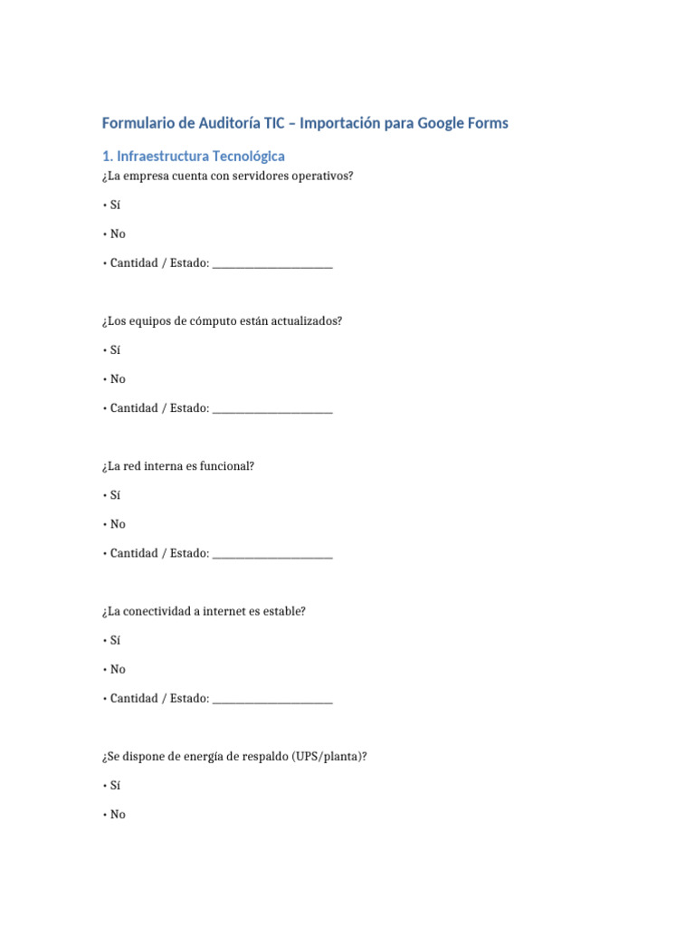 Formulario Importar Google Forms Auditoria TIC | PDF | La seguridad ...